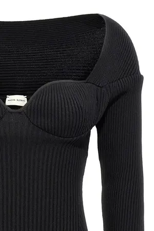 Magda Butrym Rib-knit Bustier Top With Sweetheart Neckline And Long Sleeves