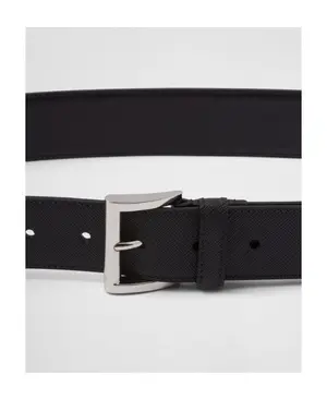 Prada Saffiano Leather Belt With Buckle Fastening - Black