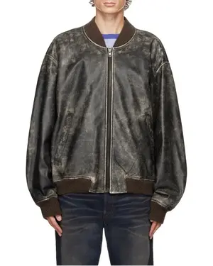 Acne Studios Logo Embossed Faded Leather Bomber Jacket