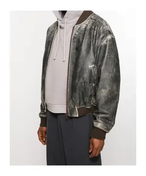 Acne Studios Logo Embossed Faded Leather Bomber Jacket