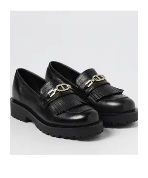 TWINSET Leather Tassel Loafers With Chain Embellishment