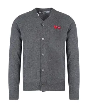 Play Comme Des Garcon V-neck Wool Cardigan With Heart Patch