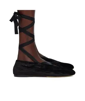 Moschino Round Toe Ballet Flats With Wraparound Ankle Strap