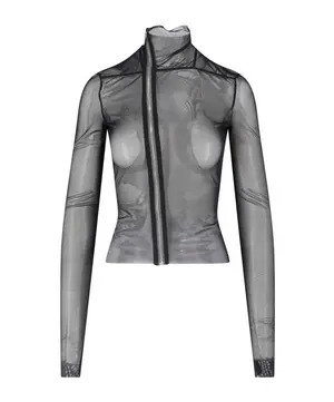 Rick Owens Sheer High Neck Zip-front Long Sleeve Top