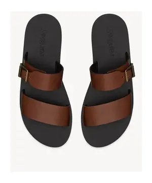 Saint Laurent Smooth Leather Slides With Buckle Detail