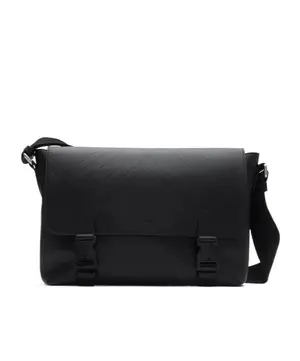 Burberry Embossed Check Buckled Messenger Bag - Black