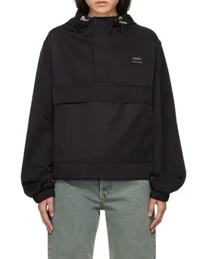 AMI Paris Logo Lettering Hooded Jacket - Black
