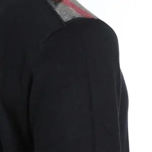 Burberry Round Neck Plaid Spliced Pullover - Black