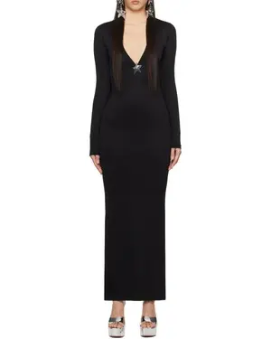 AREA V-neck Fine-ribbed Maxi Dress