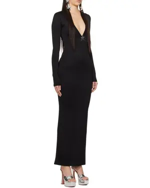 AREA V-neck Fine-ribbed Maxi Dress