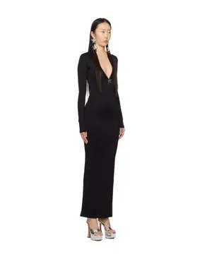 AREA V-neck Fine-ribbed Maxi Dress