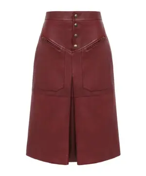 Chloé Knee-length Leather Skirt With Box Pleat And Zipper Pockets