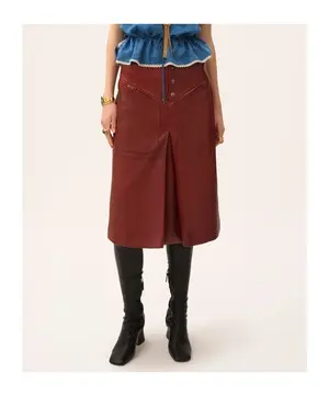 Chloé Knee-length Leather Skirt With Box Pleat And Zipper Pockets