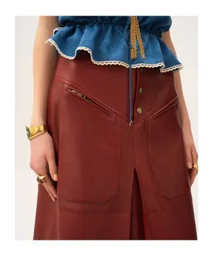 Chloé Knee-length Leather Skirt With Box Pleat And Zipper Pockets