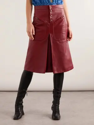 Chloé Knee-length Leather Skirt With Box Pleat And Zipper Pockets