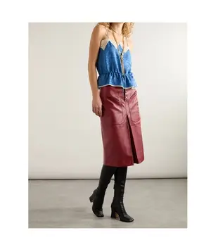 Chloé Knee-length Leather Skirt With Box Pleat And Zipper Pockets