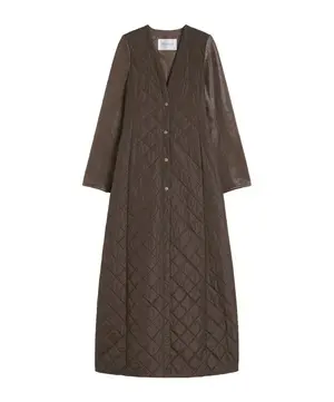 Max Mara Berta Quilted Long Coat With Leather Sleeves