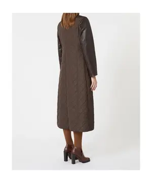 Max Mara Berta Quilted Long Coat With Leather Sleeves