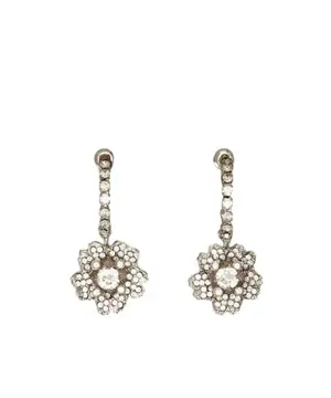 ROGER VIVIER Crystal Flower Pendant Earrings With Safety Pin Clasp - Silver