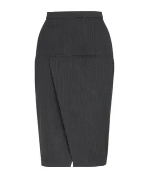 Fendi Pinstriped Wool Skirt With Slit Detail - Black