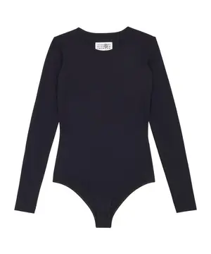 MAISON MARGIELA Long Sleeve Crewneck Bodysuit With Number Graphic - Black