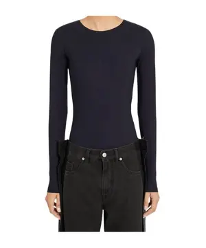 MAISON MARGIELA Long Sleeve Crewneck Bodysuit With Number Graphic - Black