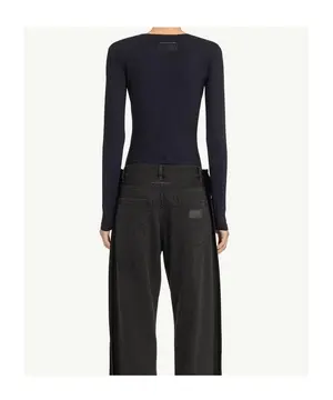 MAISON MARGIELA Long Sleeve Crewneck Bodysuit With Number Graphic - Black