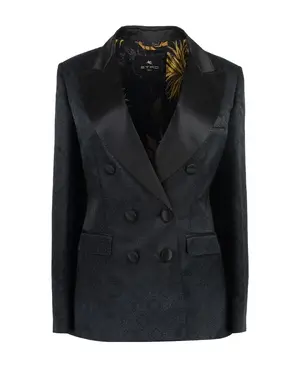Etro Patterned Jacquard Double-breasted Blazer - Black