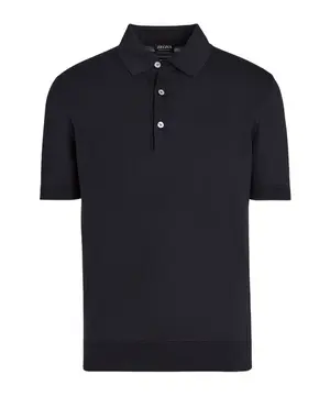 Zegna Ribbed-trim Cotton Polo Shirt - Blue