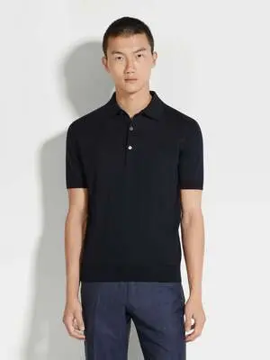 Zegna Ribbed-trim Cotton Polo Shirt - Blue