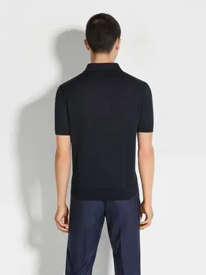 Zegna Ribbed-trim Cotton Polo Shirt - Blue