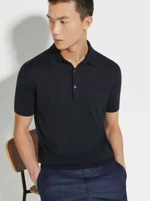 Zegna Ribbed-trim Cotton Polo Shirt - Blue