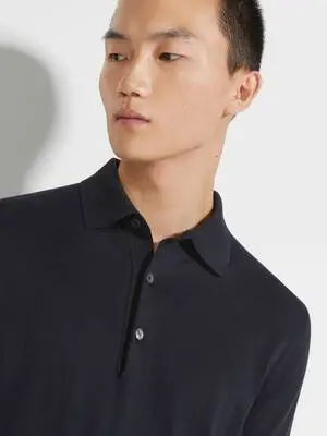 Zegna Ribbed-trim Cotton Polo Shirt - Blue