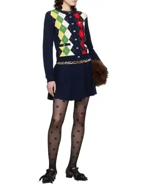 GANNI Argyle Knit Cardigan - Dark Blue