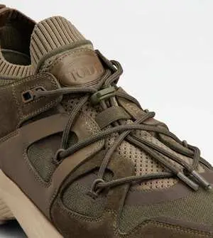 TOD'S Sock Sneakers In Calfskin Suede And Technical Knit - Brown