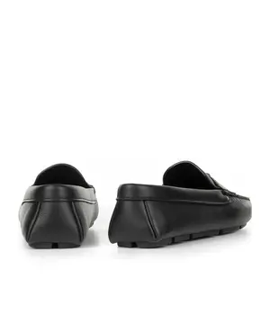 Prada Leather Loafers With Triangle Logo - Black