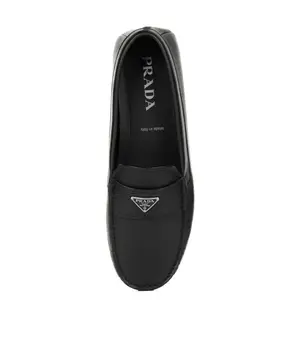 Prada Leather Loafers With Triangle Logo - Black