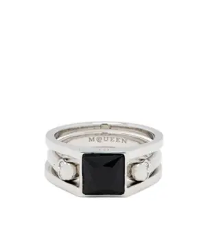 Alexander McQueen Alexander McQueen Twin Skull Ring With Jet Crystal Palladium