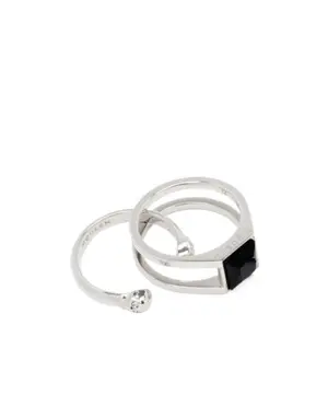 Alexander McQueen Twin Skull Ring With Jet Crystal - Palladium