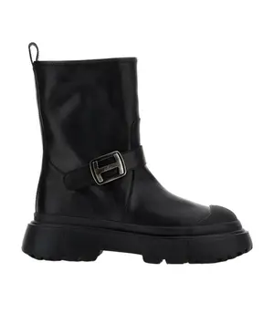 Hogan Logo Buckled Round-toe Boots