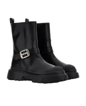 Hogan Logo Buckled Round-toe Boots