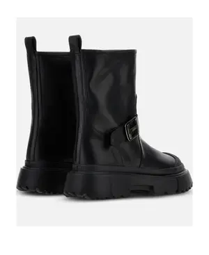 Hogan Logo Buckled Round-toe Boots
