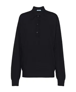 Prada Long-sleeved Knitted Polo Shirt - Black