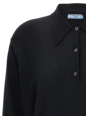 Prada Long-sleeved Knitted Polo Shirt - Black