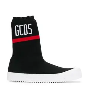 Gcds Logo Knitted High-top Sneakers - Black