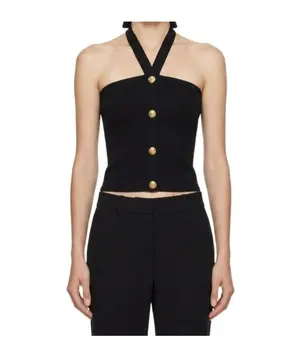 Marissa Chiara Halter Neck Button-up Top - Black