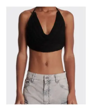 Attico Halter Neck Draped Top With Logo Buckle