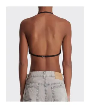Attico Halter Neck Draped Top With Logo Buckle
