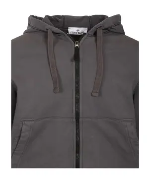 Stone Island Logo Patch Zip-up Hoodie - Grey