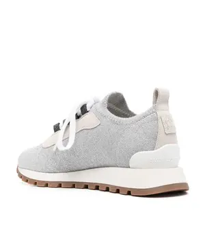 Brunello Cucinelli Knitted Lace-up Sneakers - Light Gray